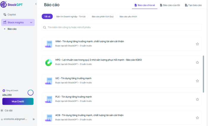Dữ liệu trên StockGPT – StockGPT