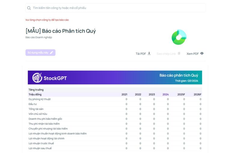 Tạo báo cáo phân tích Insights StockGPT